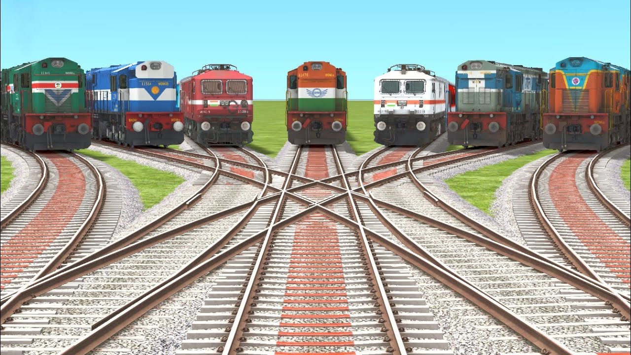 7 TRAIN CROSSING ON CURVED SQUARE CUT RAILROAD | Electric Train | Train ...