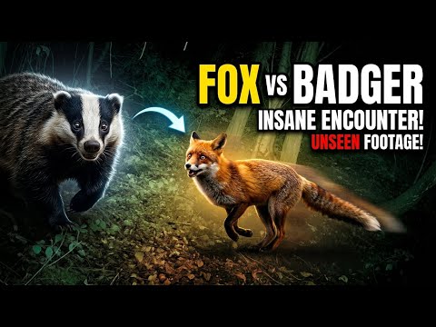 Fox runs away after surprising encounter with badger in Calderdale, England, UK