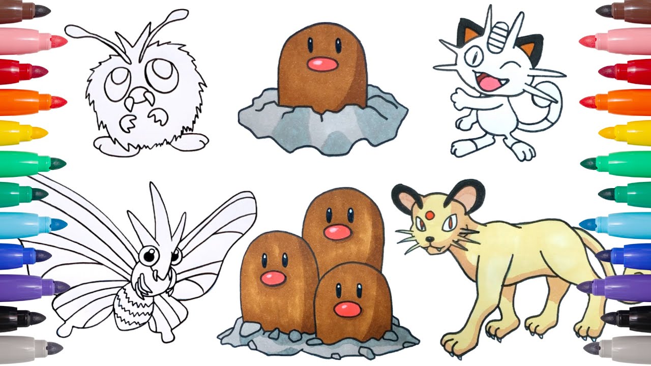 Pokemon Coloring Pages -Venonat, Venomoth, Digglet, Dugtrio, Meowth and ...