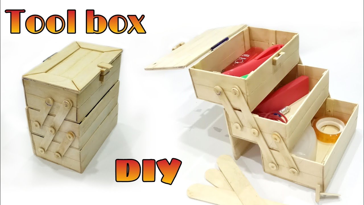 How to make a tool box using ice cream stick/homemade tool box - YouTube