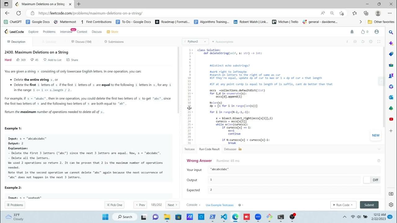 LeetCode Hard 2430 Maximum Deletions on a String - YouTube