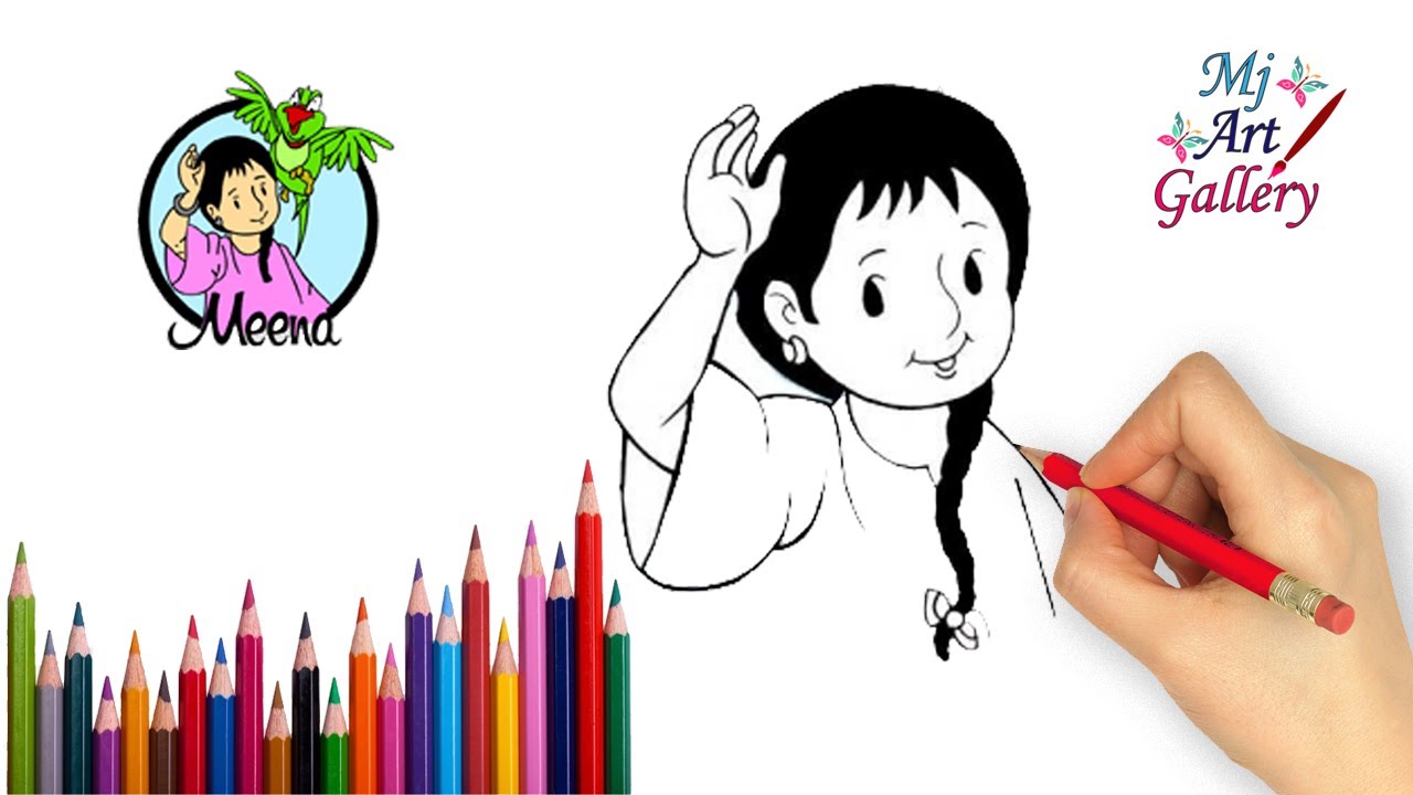 How to draw Meena Cartoon step by steep || Mahe jerin || Mj Art Gallery ...