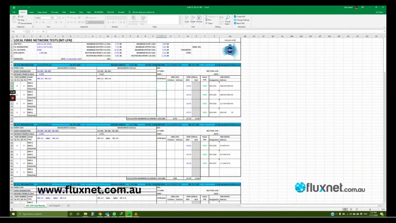 How to fill NBN LFN DFN ODM BDOD Workbooks from OTDR Trace files? - YouTube