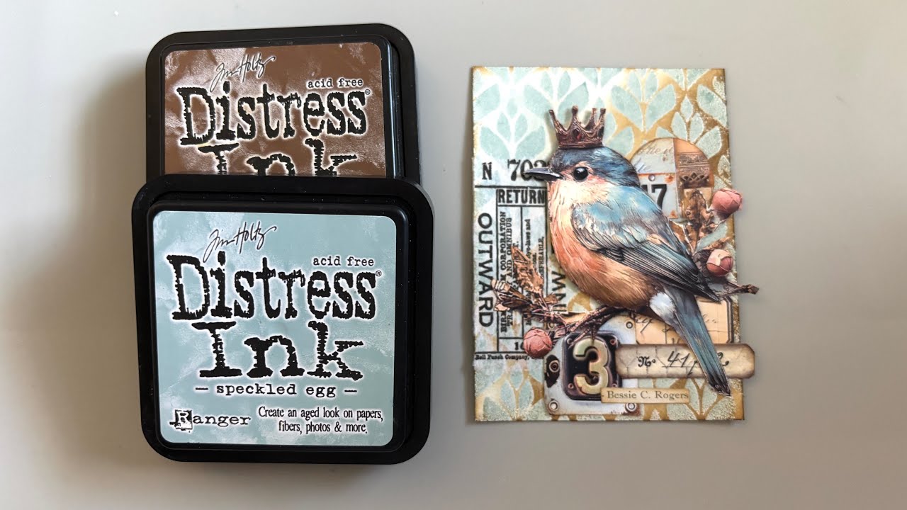 Mixed media art card using distress inks, embossing, and collage items ...
