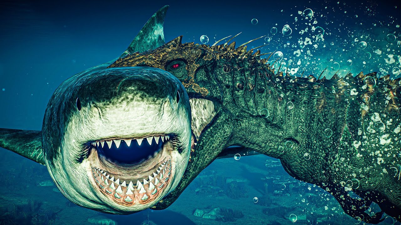 Indominus Rex vs Megalodon | Best Hunt & Fight Animations vs All Marine ...