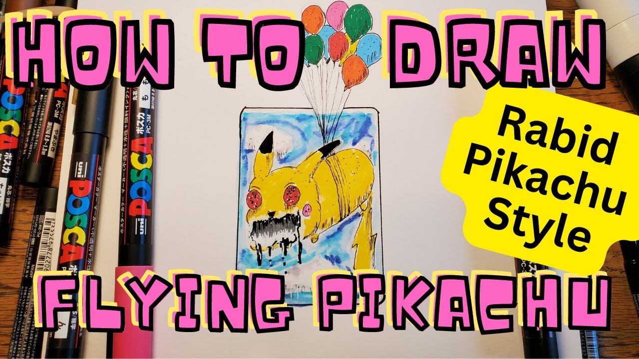 How to draw Flying Pikachu with Balloons 🎈😍😄 - Rabid Pikachu Style ...