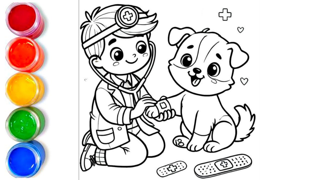 How to draw easy veterinarian doctor and dog | easy drawing step by ...