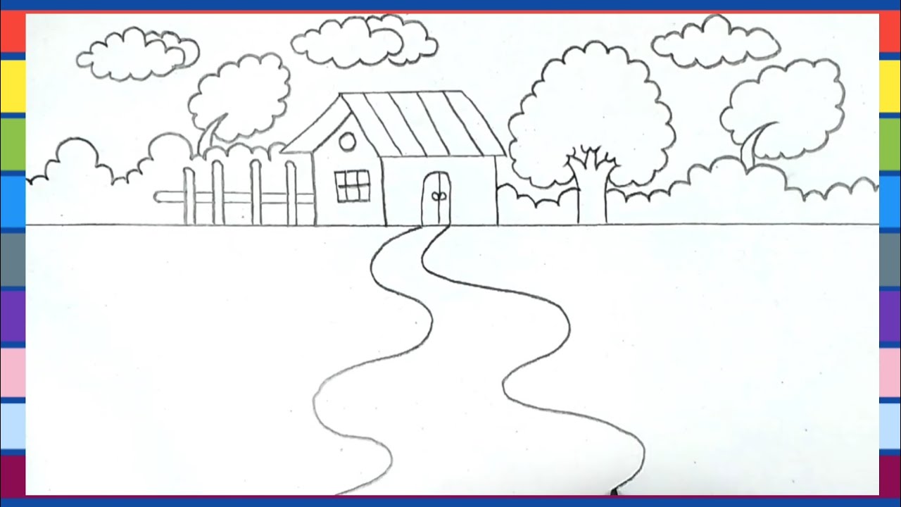 Beautiful place drawing | Cute nature drawing | House Scenery Drawing ...