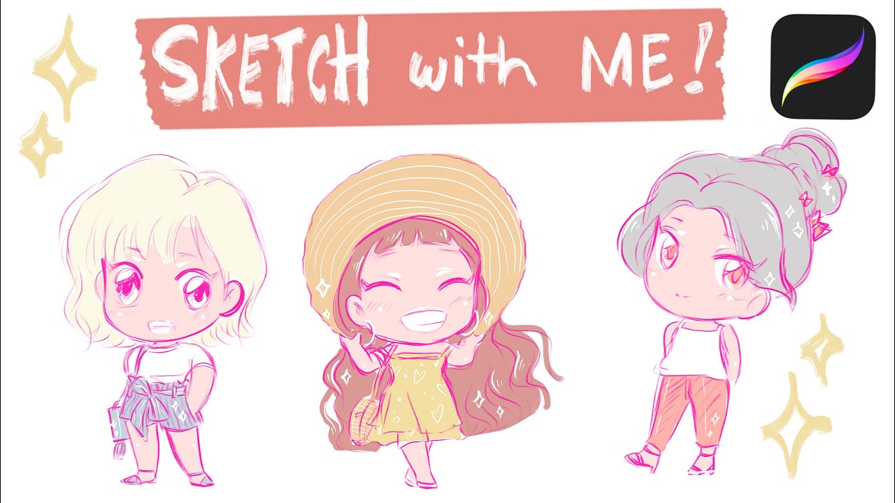 SKETCH WITH ME + Chill ♬ : How to Draw CHIBI Characters on iPad - Cute ...