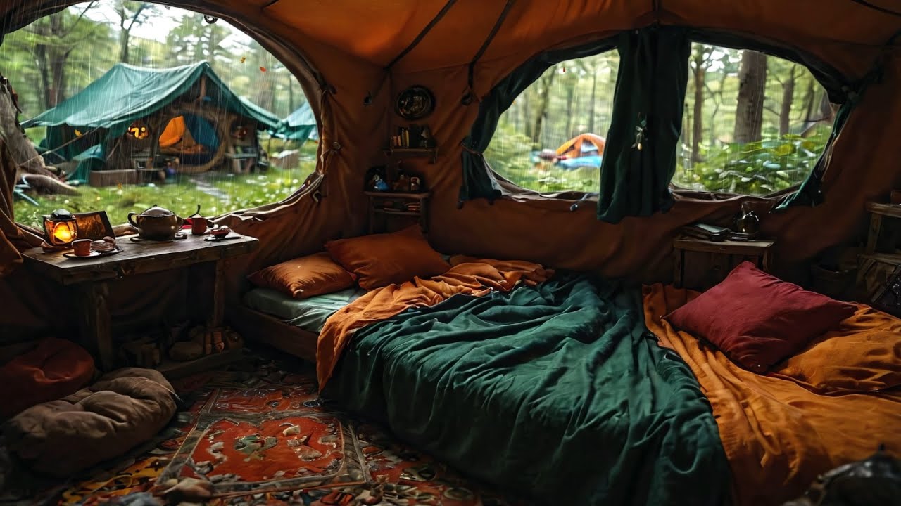 Tent at the Rainy Hobbit Camp: Enchanted Forest in the Middle Earth ...