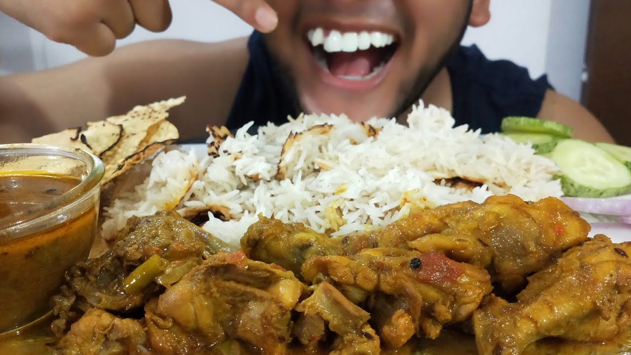 😍ASMR EATING🐔 CHICKEN🍗 RICE🍚 WITH SALAD 🍅 🌰 || BIG BITES || EATING SHOW ...