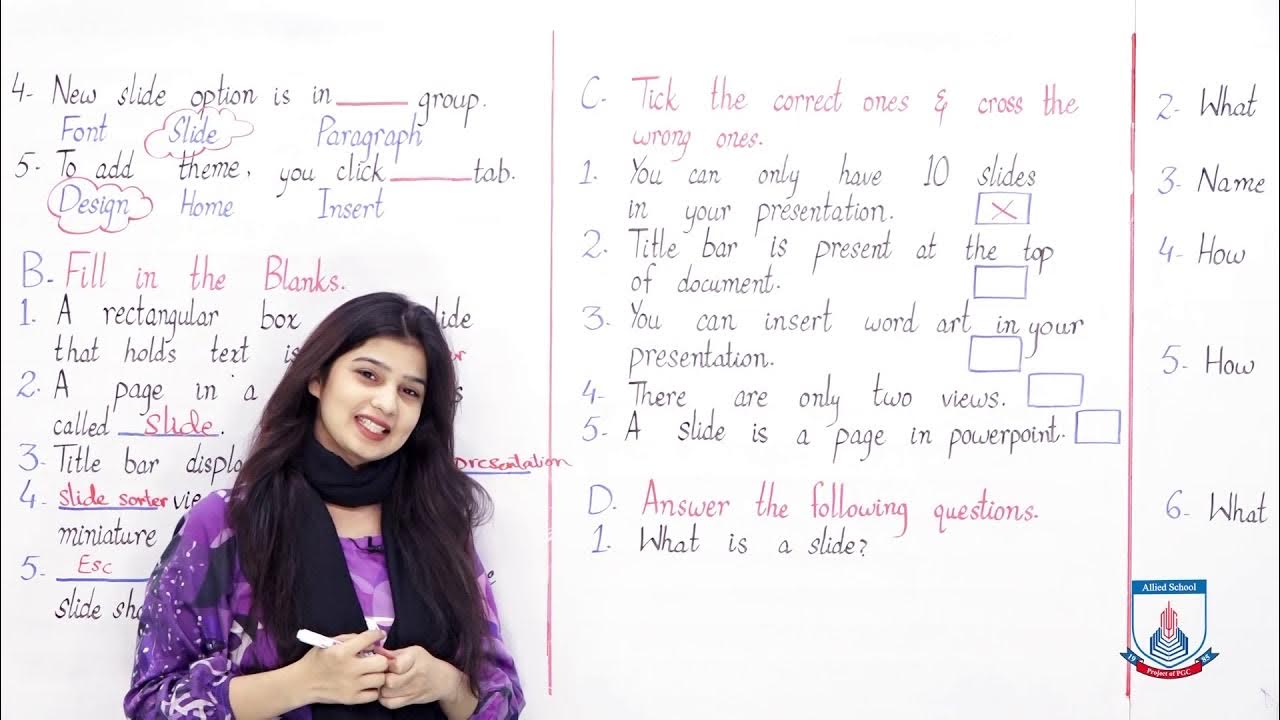 Class 5 - Computer Studies - Chapter 10 - Lecture 7 - MS PowerPoint - Exercise - Allied Schools ...