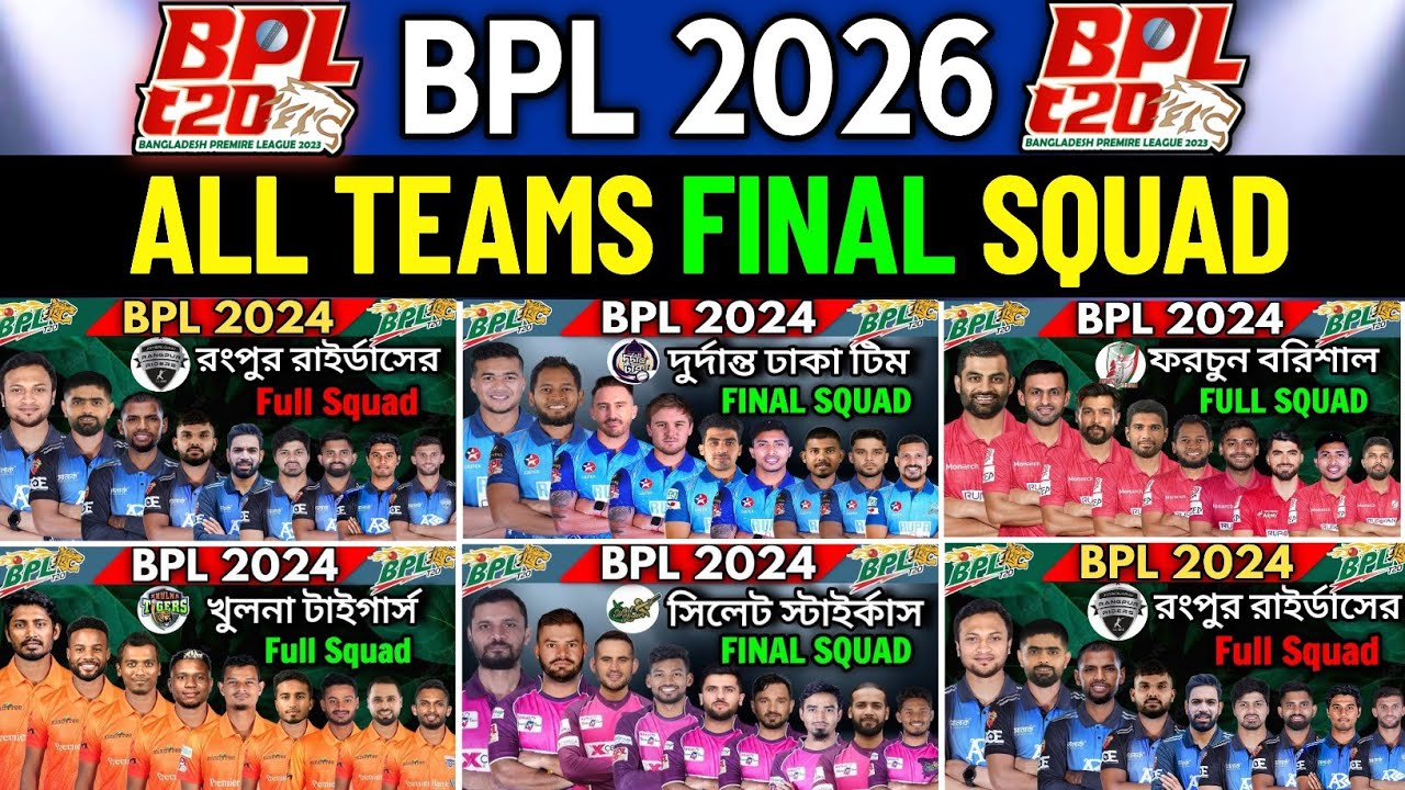 BPL 2026 All Teams Final Squad | Rangpur Rajshahi Dhaka Sylhet ...