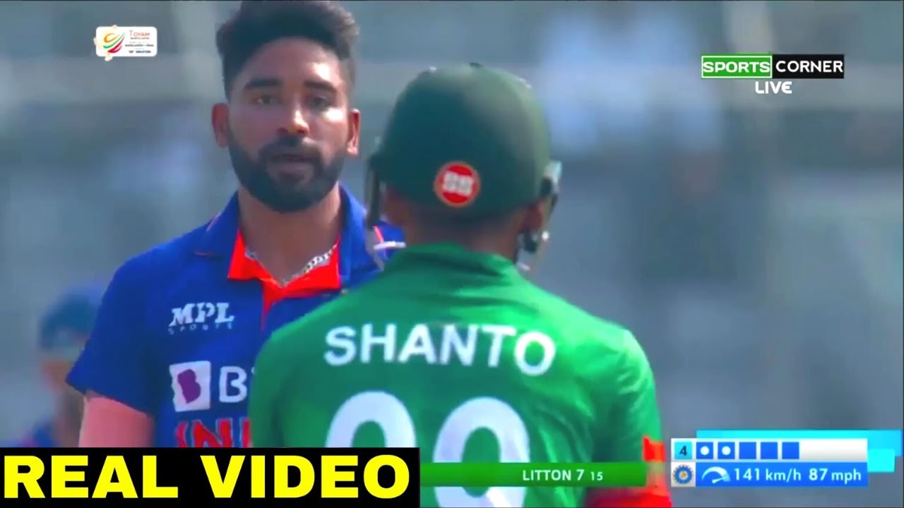 Mohammad Siraj angry stares at Najmul Santo during his bowling to him ...