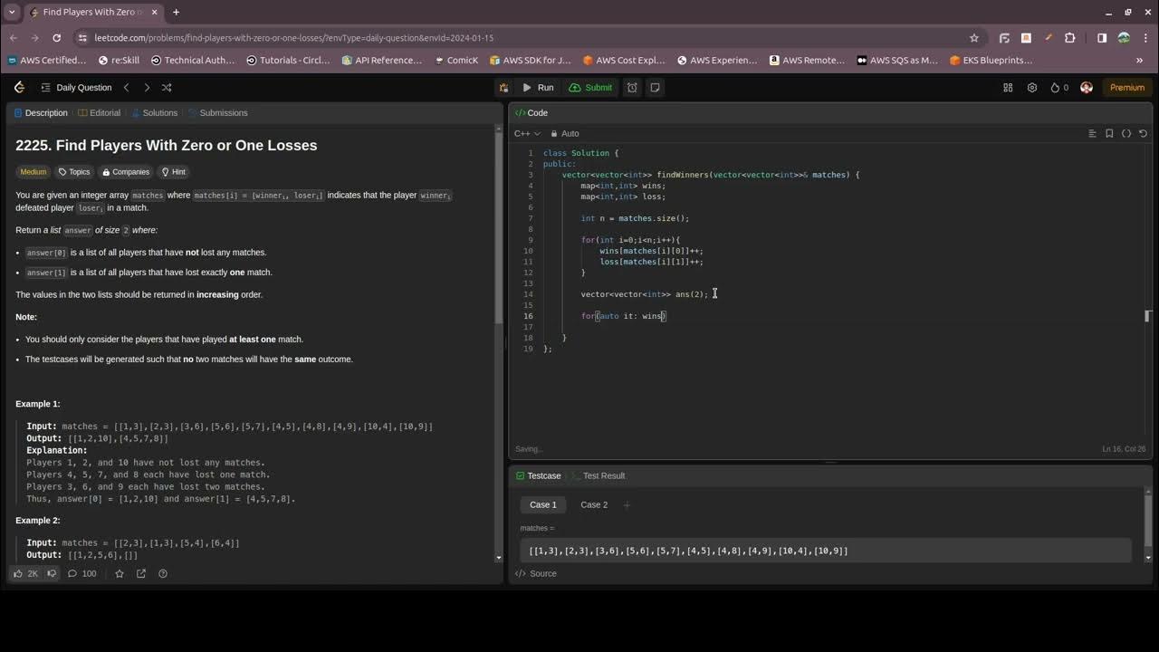 2225. Find Players With Zero or One Losses | Easy | Live Coding with Explanation - YouTube