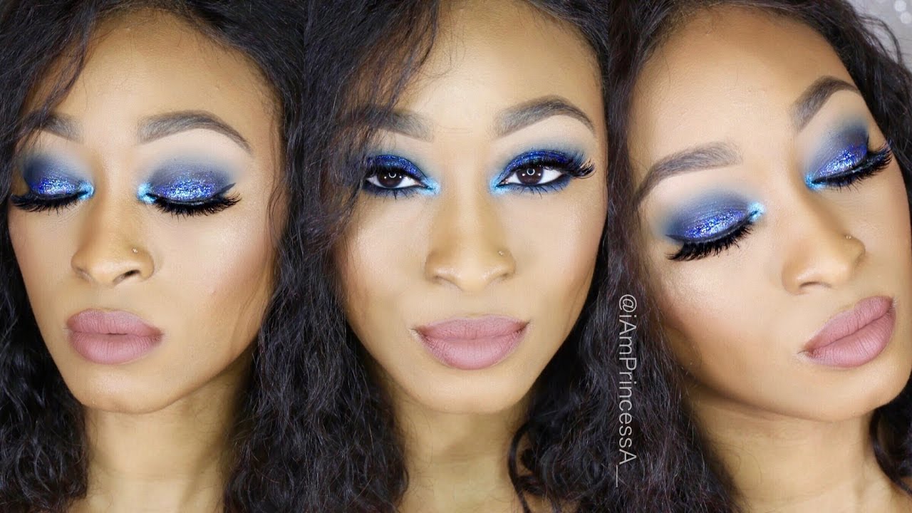 Nye Makeup Look Blue Glitter Smokey Eye Collaboration Iamprincess