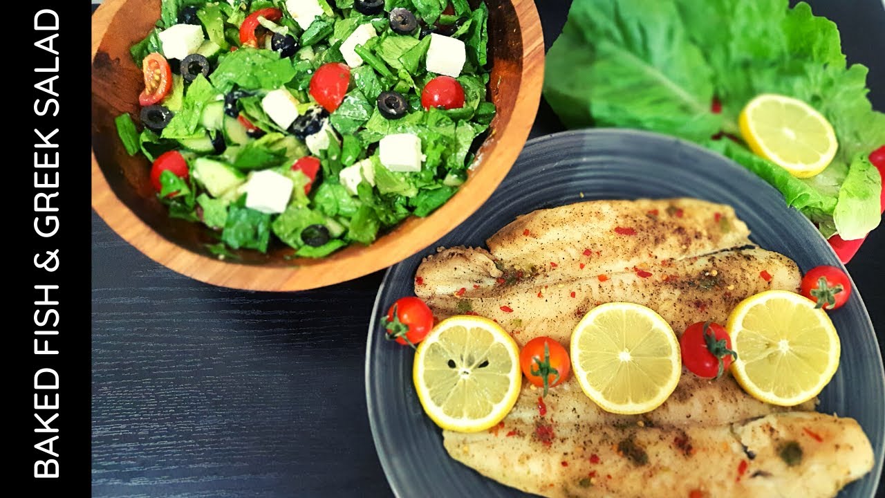 Baked Fish with Greek Salad Recipe - YouTube