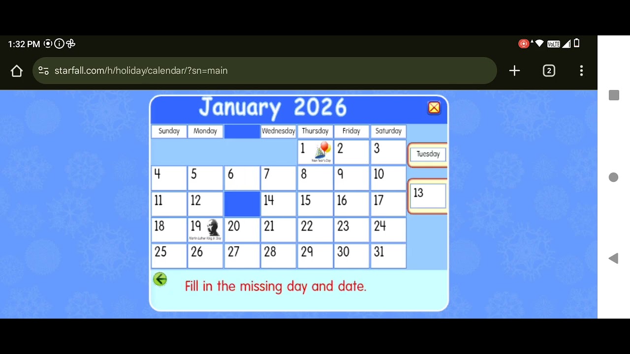 Starfall Calendar January 13, 2026 - YouTube