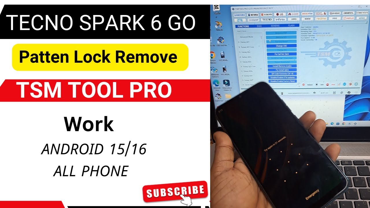 Tecno Spark 6 GO Patten Lock Remove TSM Tool Pro Just Click - YouTube