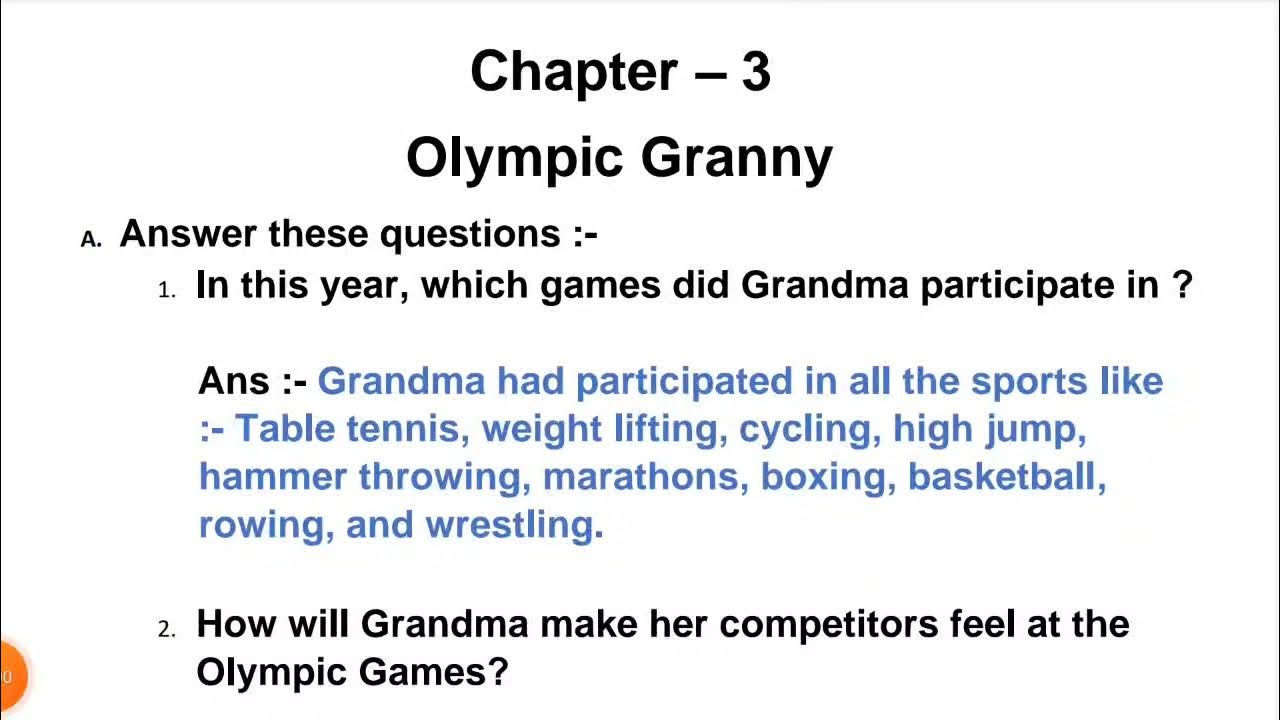 Olympic granny poem question answer of class 6 ace with aster English ...