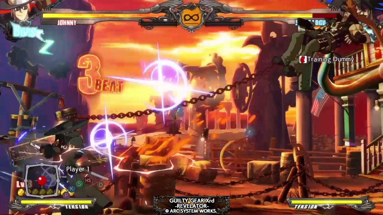 Guilty Gear Xrd:R - Johnny Corner to Corner stuff(lvl.3 Mist Finer ...