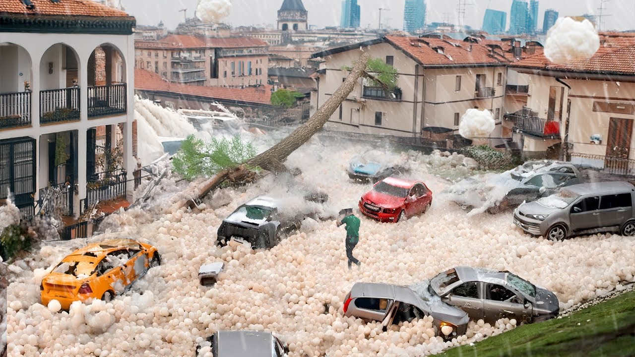 Spain Now! Flood and Hail Storm hit cars and homes in Valencia - YouTube