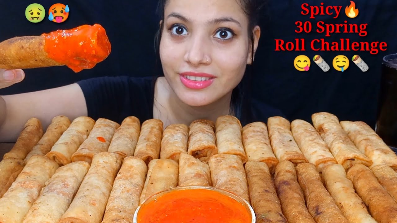Eating Spicy 🔥30 Spring Roll Eating Challenge | Roll Eating Challenge ...