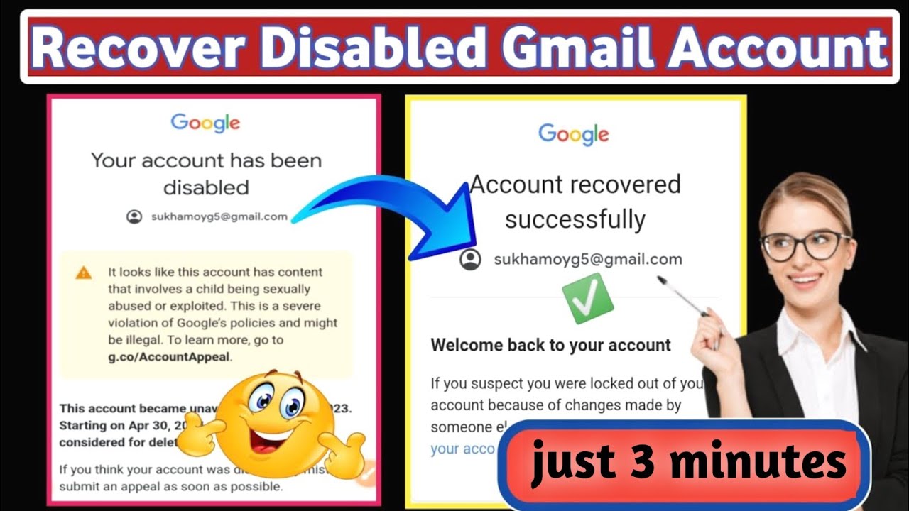 How to Recover disable Gmail Account | Google Account Disabled recovery ...