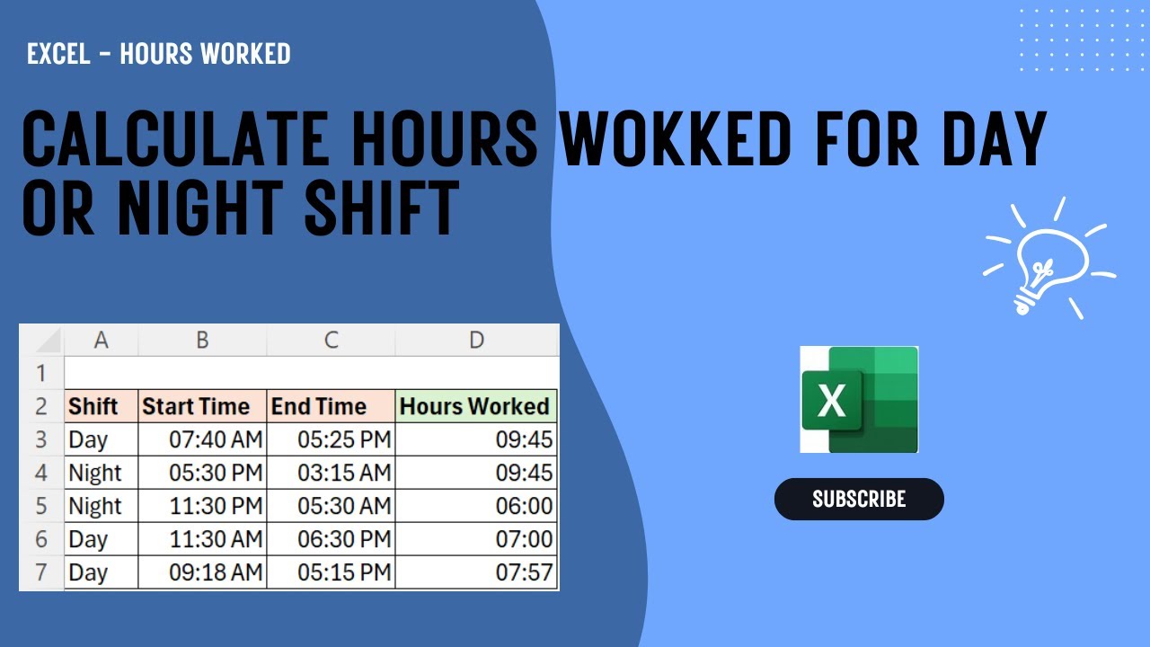 Calculate Hours Worked for Day or Night Shift - Excel - YouTube