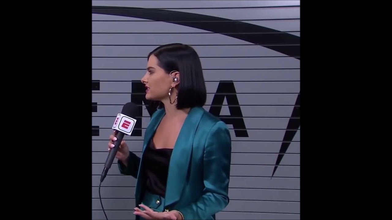 Megan Olivi in satin jacket, top and pants at UFC 264 (7-10-21) - YouTube