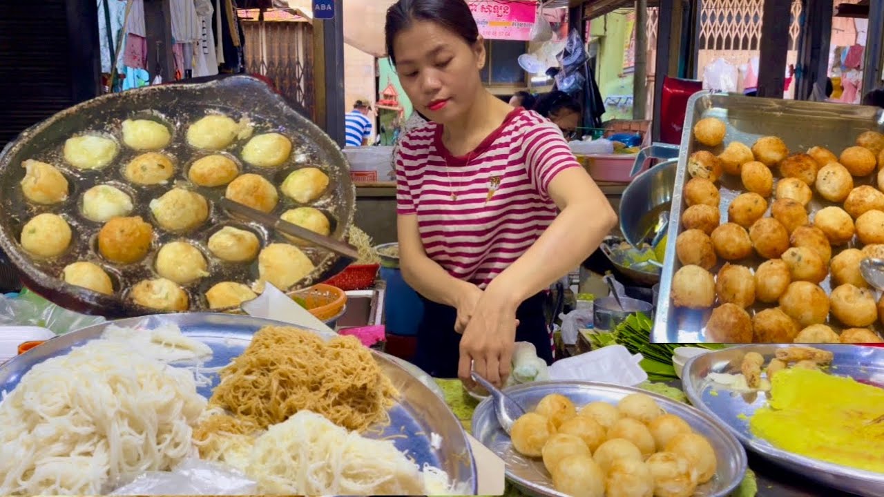 Cambodian street food in Phnom Penh Market | Delicious Fried Cake ...