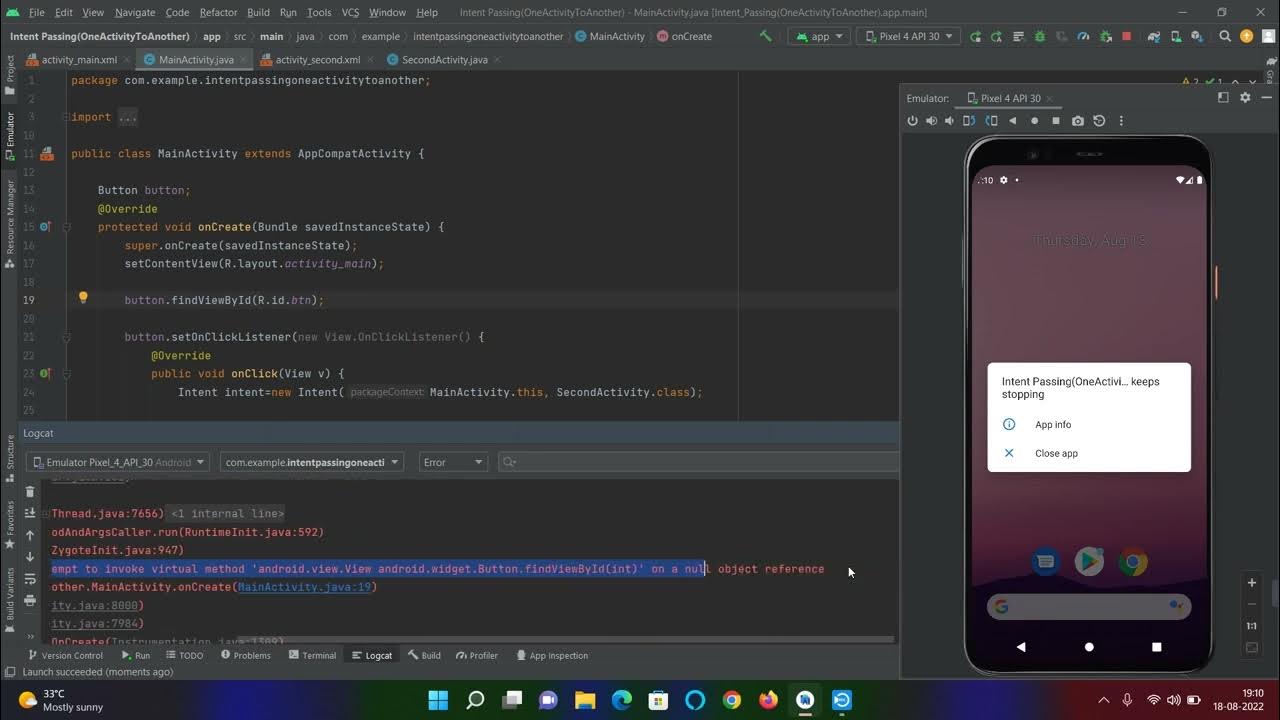 Attempt to invoke virtual method on a null object reference - YouTube