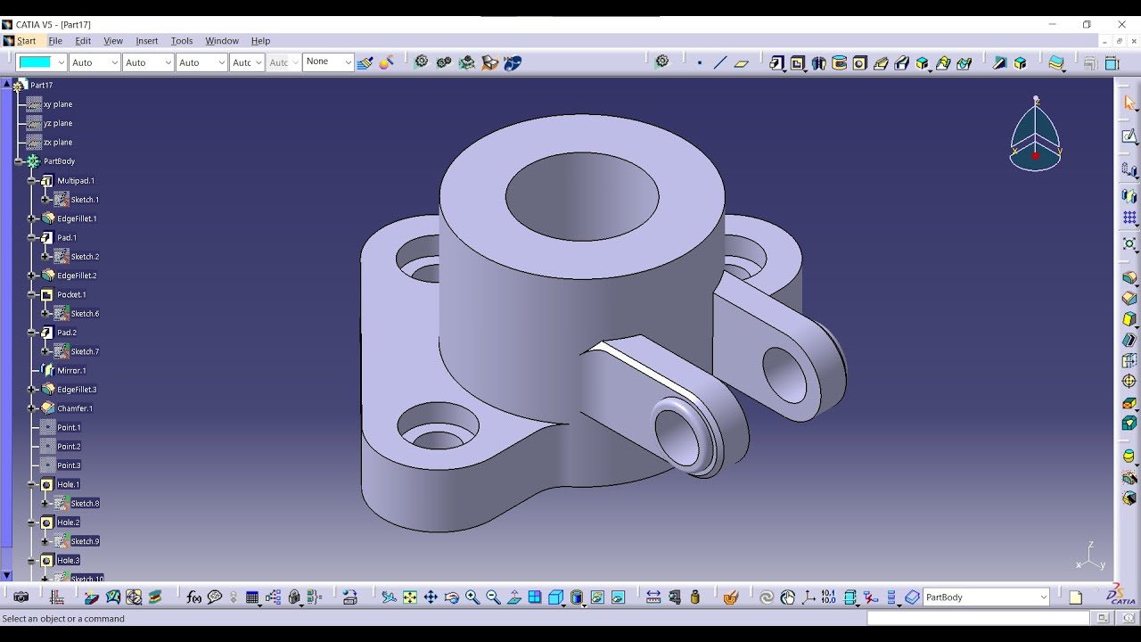 Catia V5 Part Design Tutorials for beginners | Exercise No 17 - YouTube