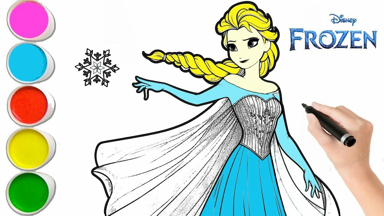 Elsa Princess Drawing || How to draw Frozen For Kids || Frozen Coloring ...