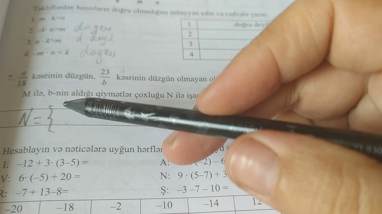 Dim 6 ci sinif riyaziyyat tam ededler B varianti aciq suallar - YouTube