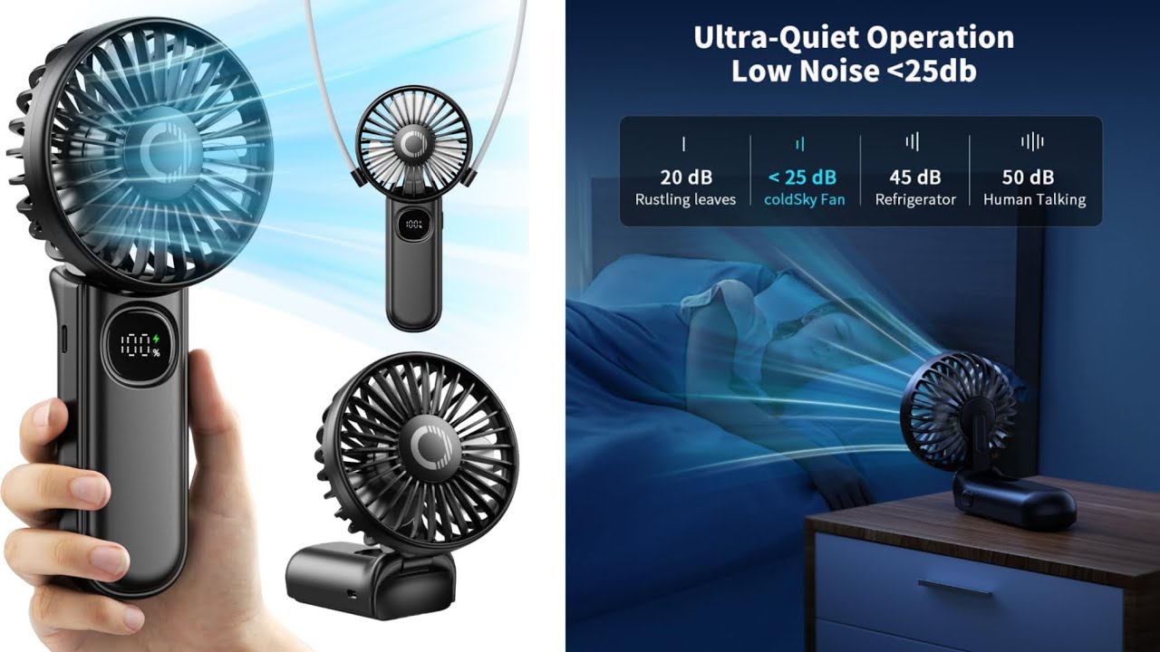 coldSky Portable Handheld Fan, 3000mAh Battery Operated Fan with LED ...