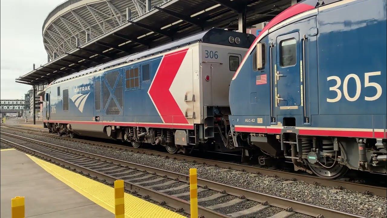 Amtrak Coast Starlight 14 Departure from Seattle Alc 42 306 in the lead - YouTube