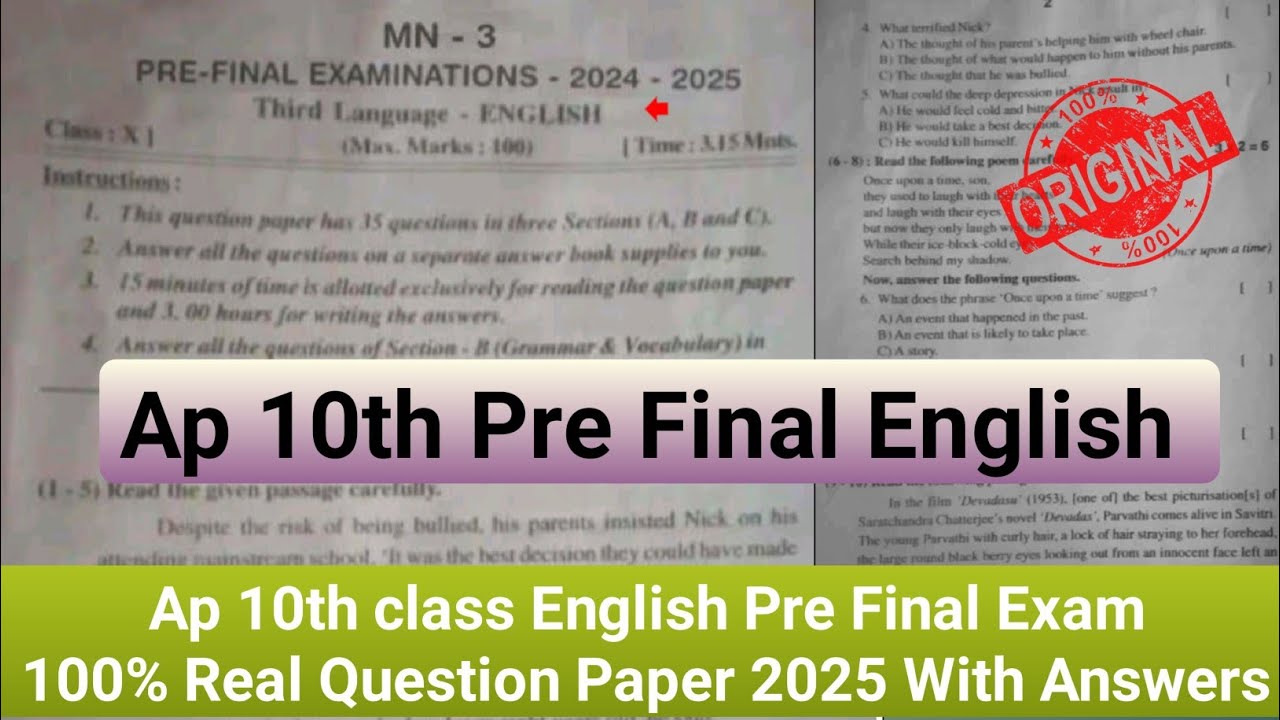 Ap 10th class English pre final exam answer key 2025|10th English pre ...