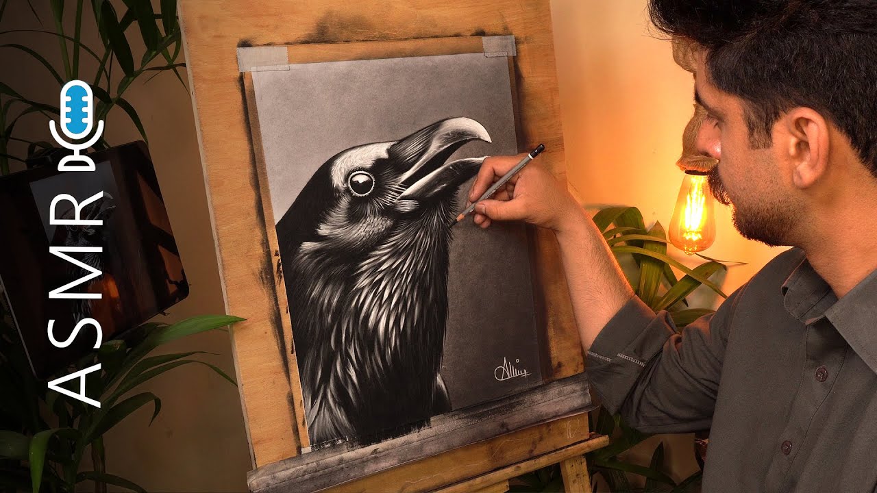 Watch me Draw a Realistic RAVEN | Satisfying Drawing SOUNDS - YouTube