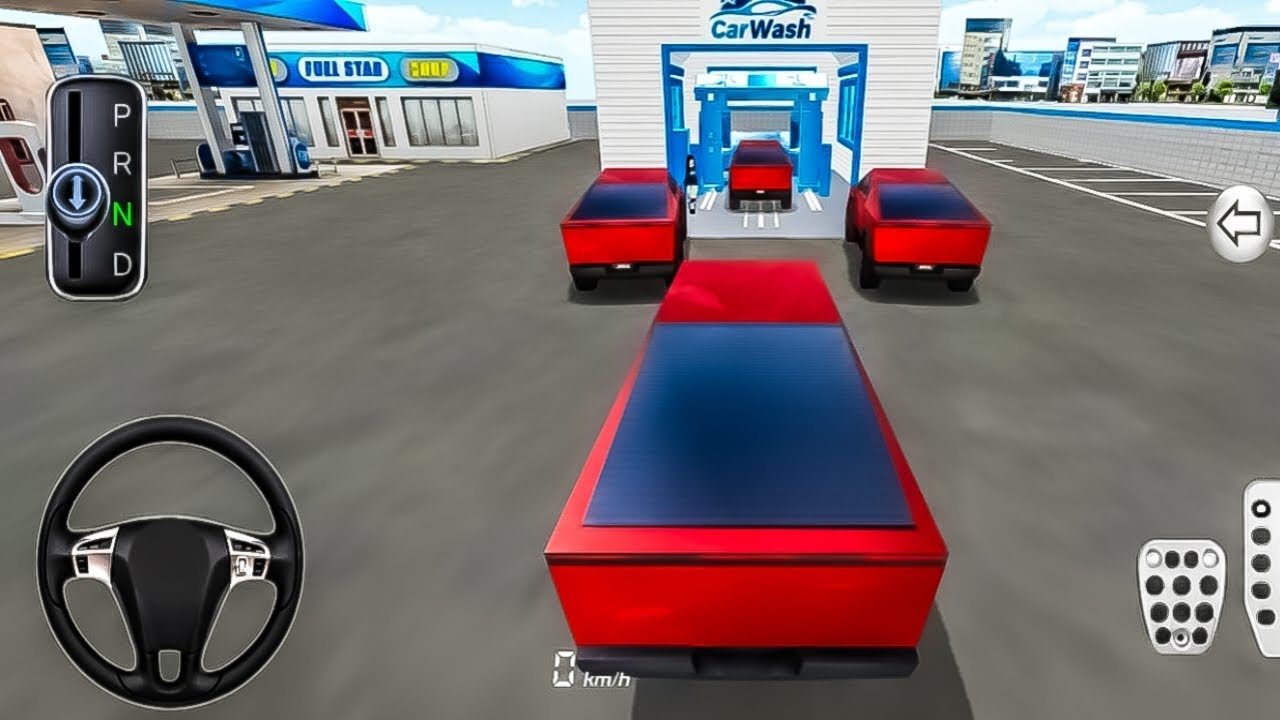 New Tesla Electric Red Car 🚗 Game collect CyberTruck Washing & Parking ...