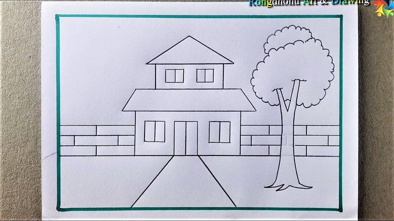 House Scenery Drawing 🏠 Ghar ka Chitra🏠 Easy to drawing and Painting ...