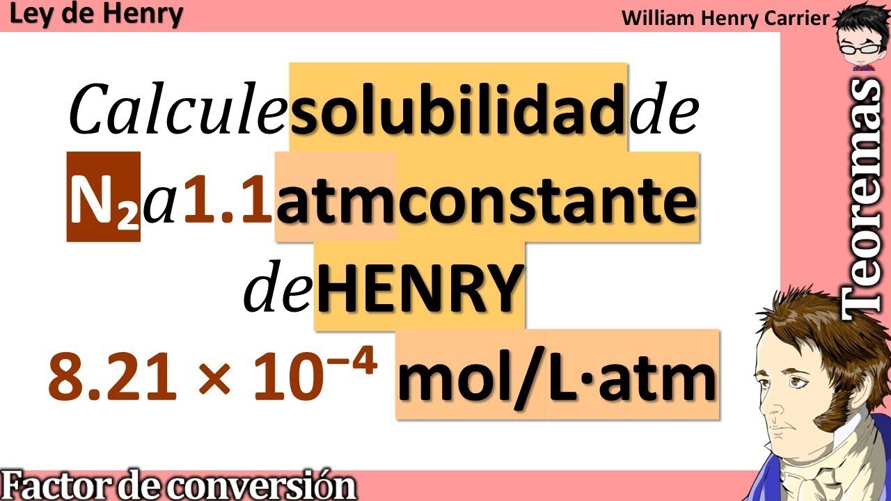 𝐋𝐞𝐲 𝐝𝐞 𝐇𝐞𝐧𝐫𝐲 Calcule 𝐥𝐚 𝐬𝐨𝐥𝐮𝐛𝐢𝐥𝐢𝐝𝐚𝐝 a 1.10 de N₂ con la cte de Henry 8. ...