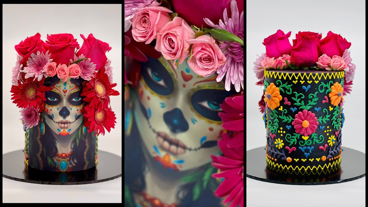 Mexican Lady Skull Cake | Mexican Embroidery Cake | Pastel de Catrina ...