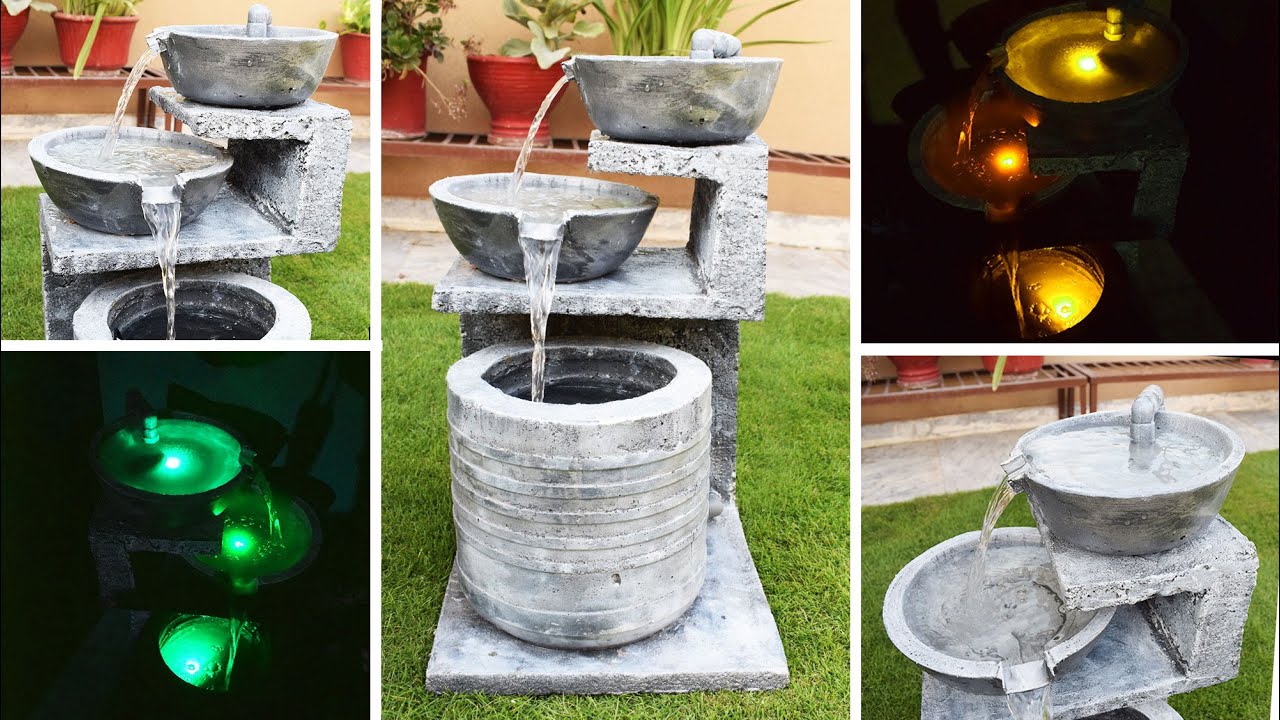 Make A Beautiful DIY Cement Waterfall Fountain YouTube make-a-beautiful-diy-cement-waterfall-fountain-youtube