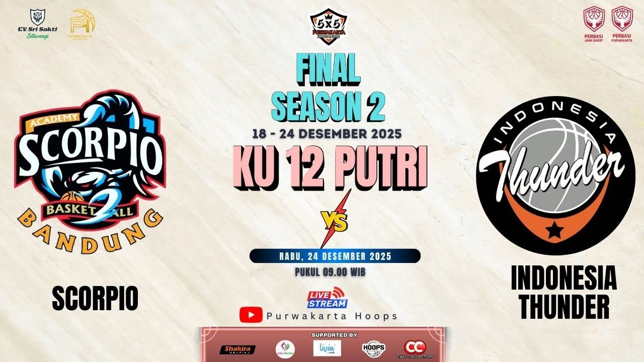 SCORPIO VS INDONESIA THUNDER | KU 12 PUTRI | PURWAKARTA HOOPS BATTLE ...