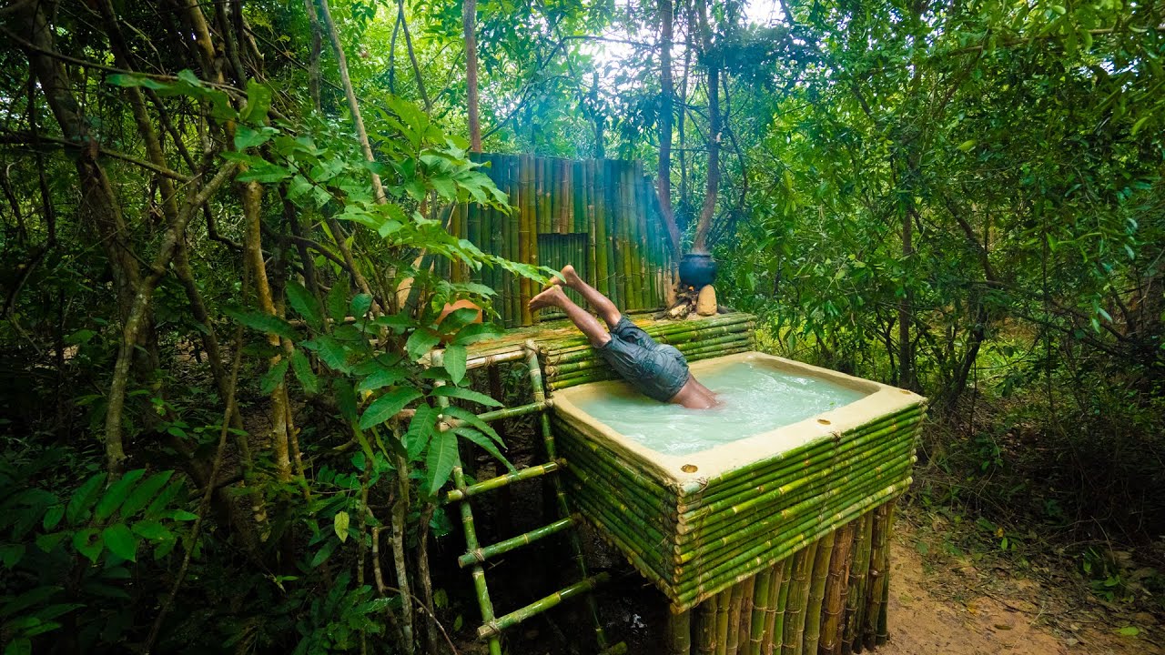 How To Build Bamboo SWimming Pool for My Little Bamboo Tree House by ...
