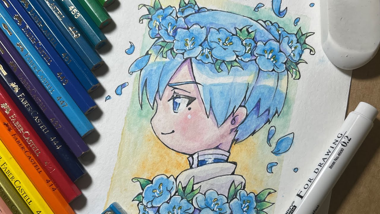 Drawing chibi-style with watercolor pencils cute boy ...