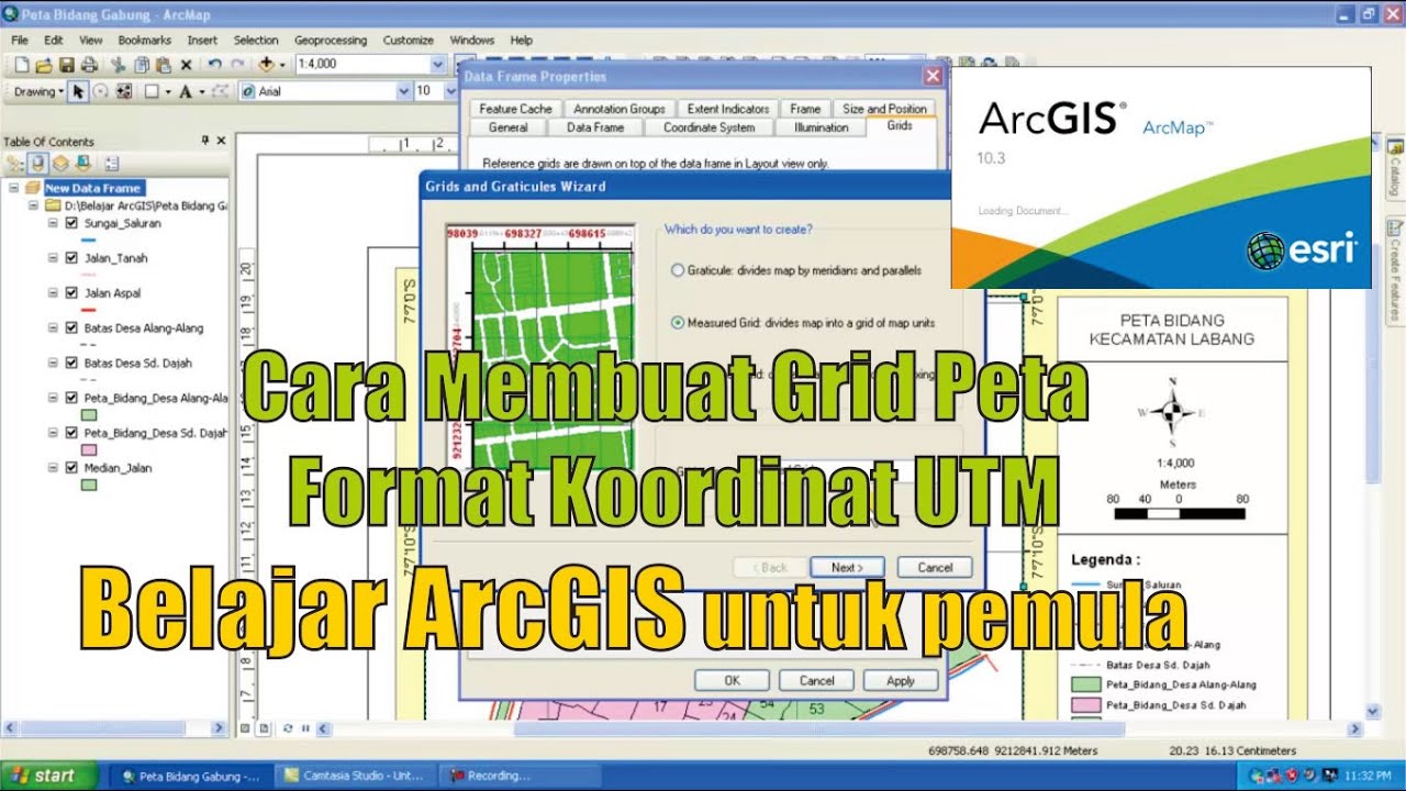 arcgis, cara membuat grid peta format utm - YouTube