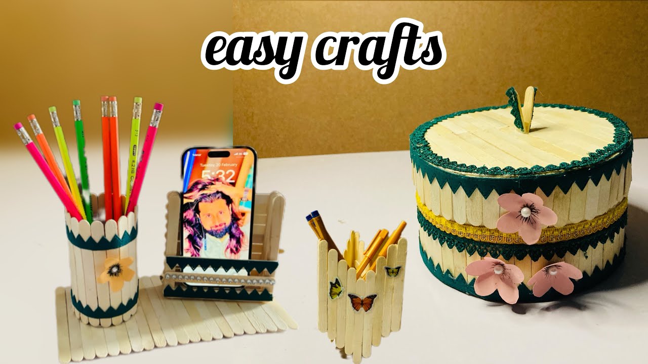 3 DIY Ice cream stik Crafts Ideas | DIY popsicle Stick Mobile Holder ...