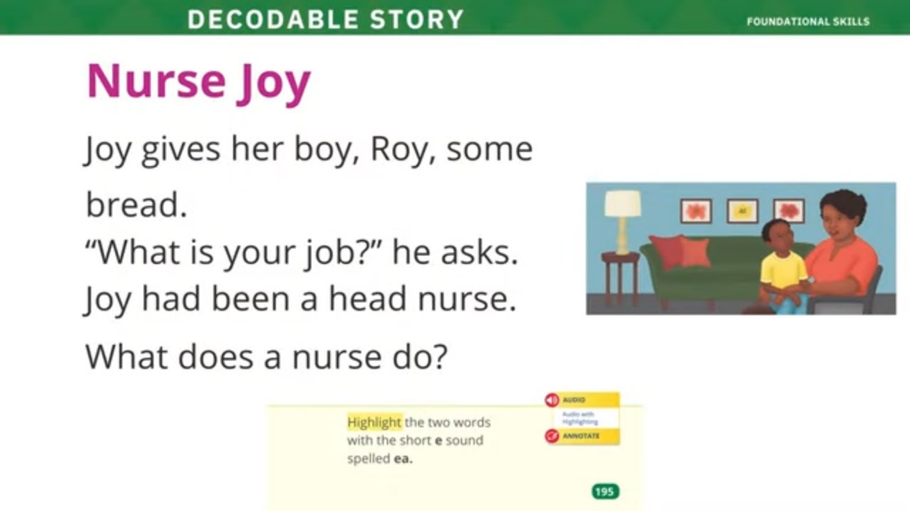 Nurse Joy DECODABLE STORY / Unit 4 Lesson 5/ myView literacy Grade 1 ...